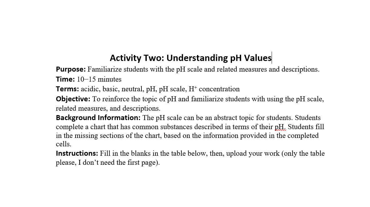 Solved Activity Two: Understanding pH Values Purpose: | Chegg.com