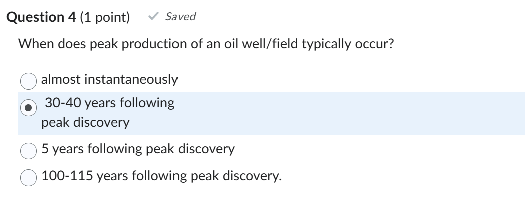 Solved When does peak production of an oil well/field | Chegg.com