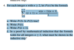 Solved For each integer n with n≥2, let P(n) be the formula | Chegg.com