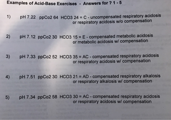 Solved Examples of Acid-Base Exercises Answers for 1-5 on | Chegg.com