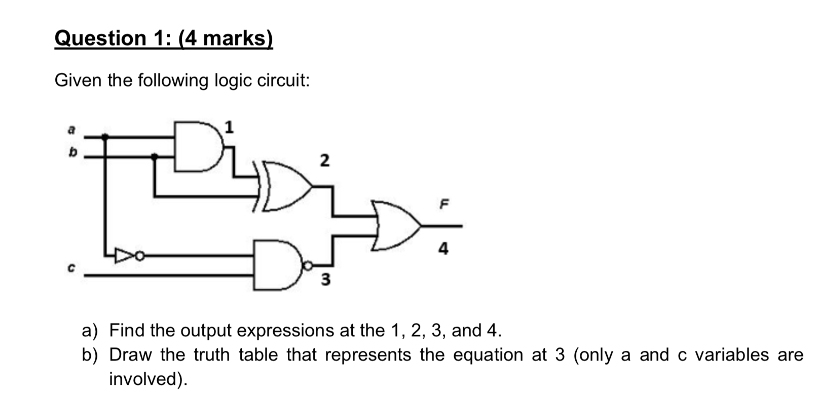 Solved Question 1: (4 marks) Given the following logic | Chegg.com