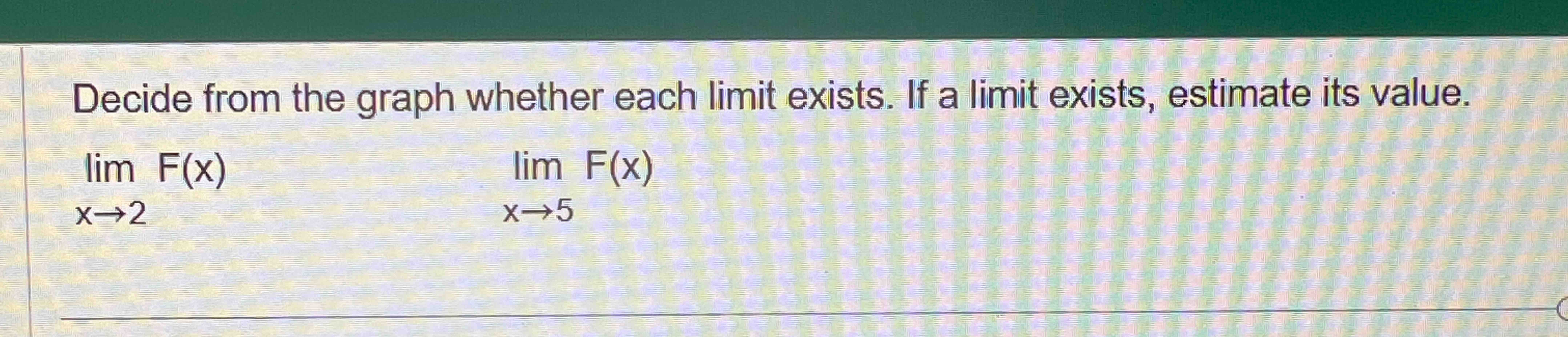 Solved Decide from the graph whether each limit exists. If a | Chegg.com