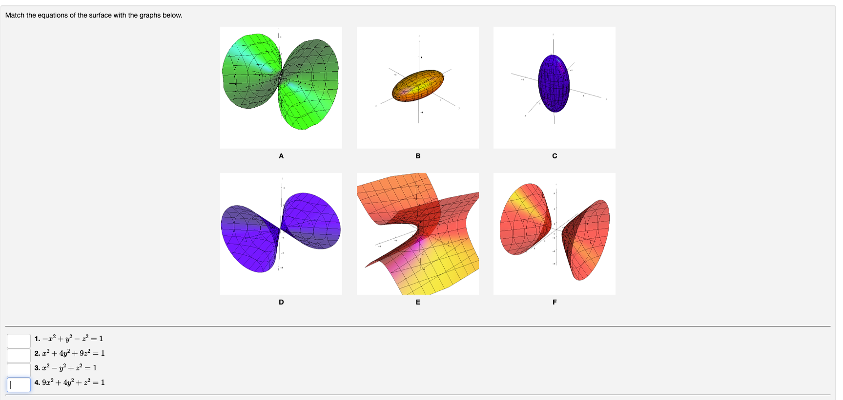 solved-match-the-equations-of-the-surface-with-the-graphs-chegg