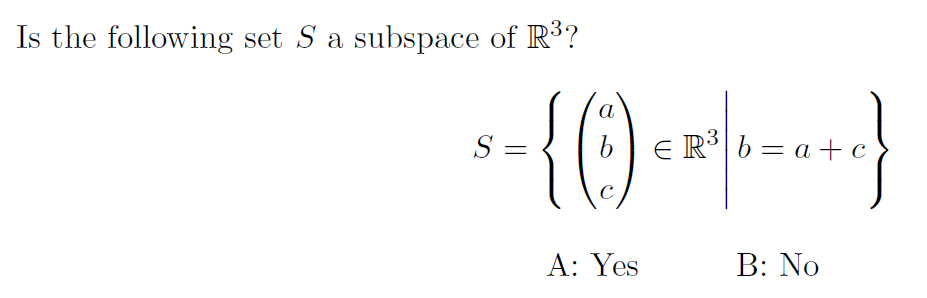 Solved Is the following set S a subspace of R3 ? | Chegg.com