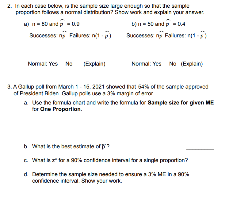 Solved 2. In each case below, is the sample size large | Chegg.com