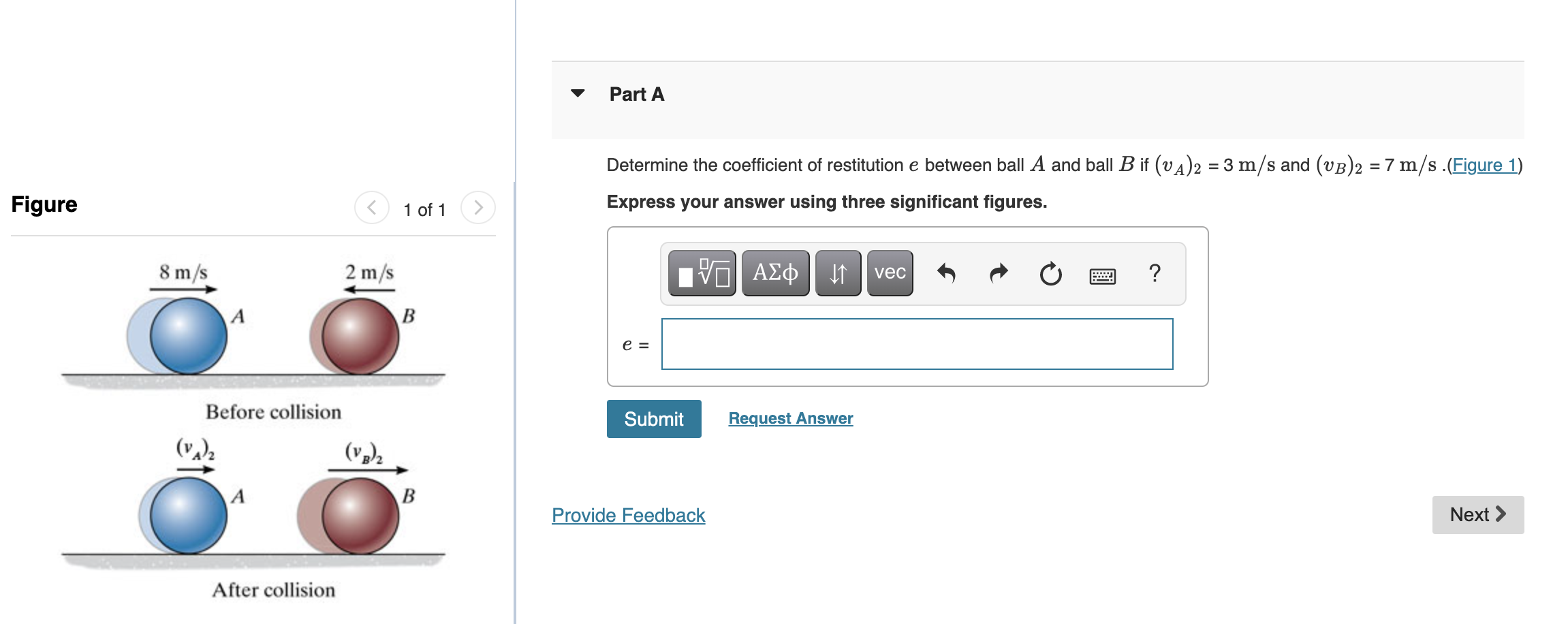 Solved Part A m Determine the coefficient of restitution e | Chegg.com