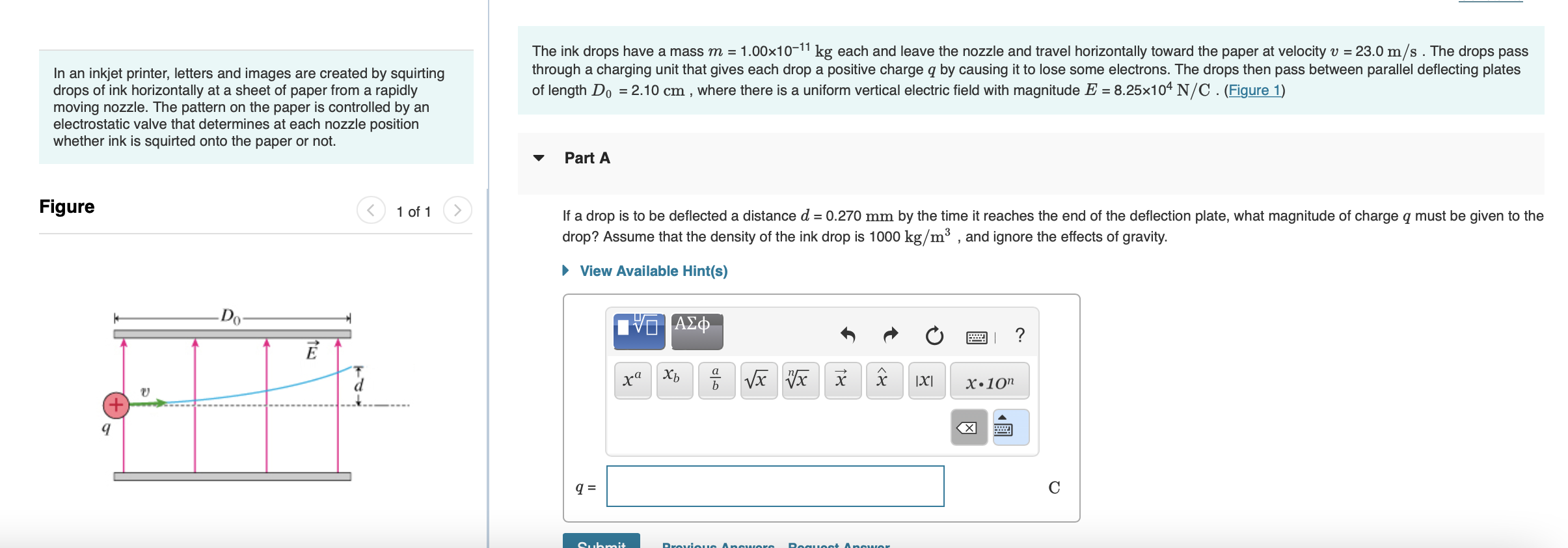Solved If a drop is to be deflected a distance dd = 0.270 | Chegg.com