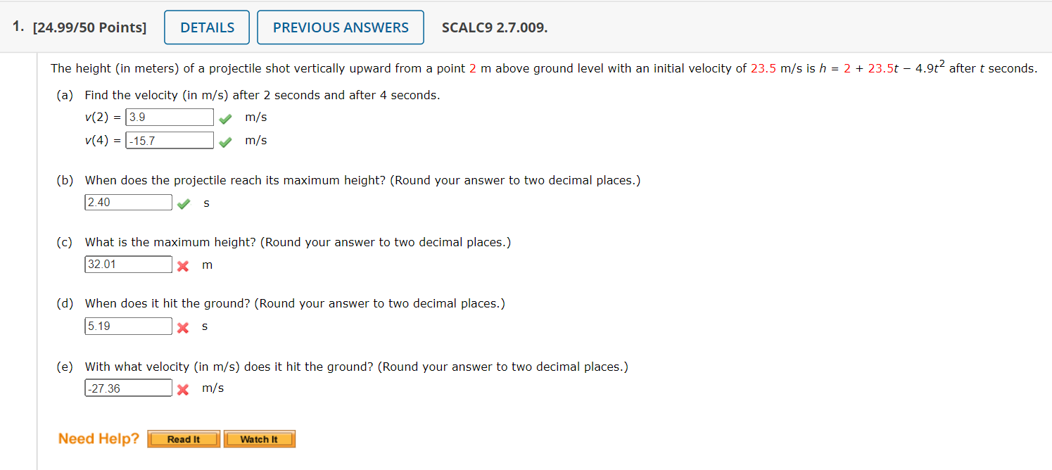 Solved The height (in meters) of a projectile shot | Chegg.com