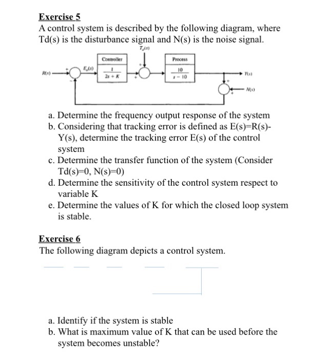 Solved Exercise 5 A control system is described by the | Chegg.com