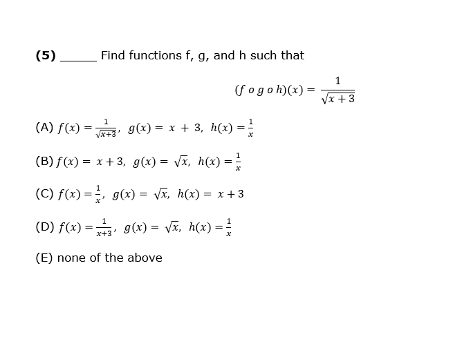 Solved 5 Find Functions Fg And H Such That 