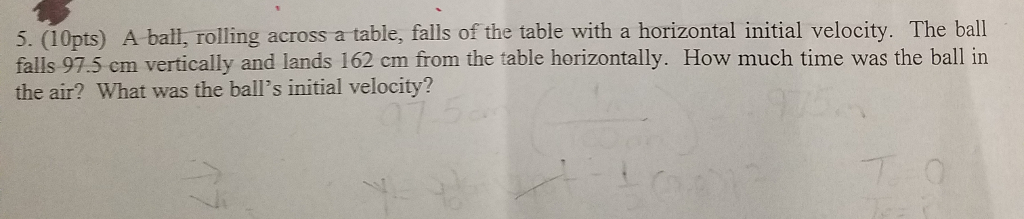 Solved 5. (10pts) A ball, rolling across a table, falls of | Chegg.com