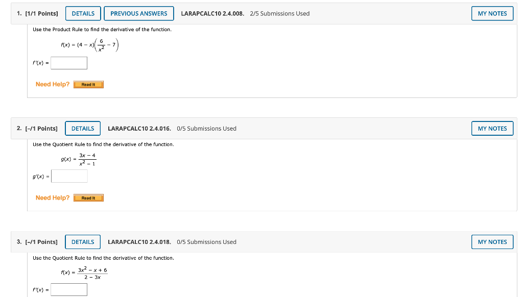 Solved 1. [1/1 Points] DETAILS PREVIOUS ANSWERS LARAPCALC10 | Chegg.com