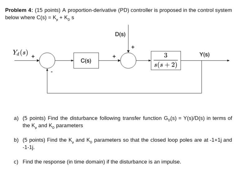 Solved Problem 4: (15 points) A proportion-derivative (PD) | Chegg.com