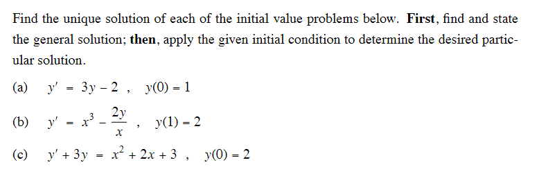 Solved Find the unique solution of each of the initial value | Chegg.com