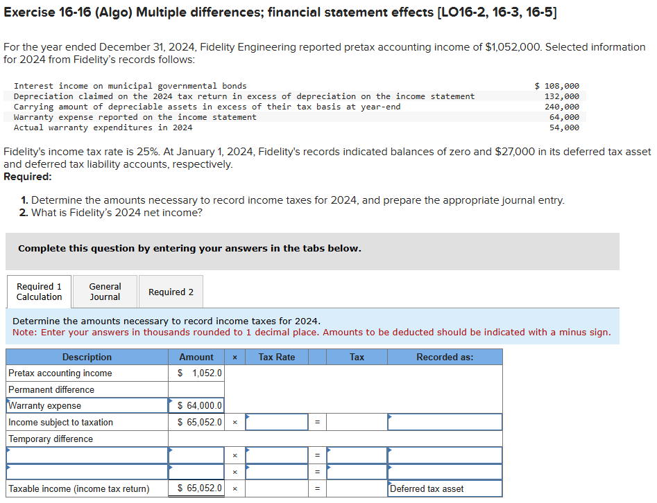 Solved Exercise 16-16 (Algo) ﻿Multiple differences; | Chegg.com