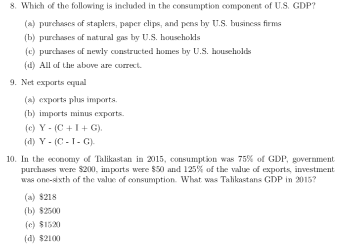 Solved 8. Which of the following is included in the | Chegg.com