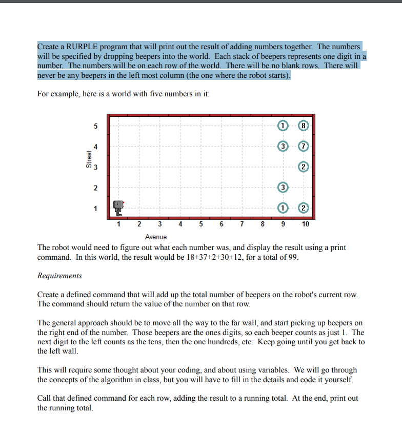 Solved Create a RURPLE program that will print out the | Chegg.com