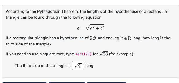 Solved According to the Pythagorean Theorem, the length c of | Chegg.com