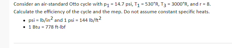Solved Consider an air-standard Otto cycle with p₁ = 14.7 | Chegg.com