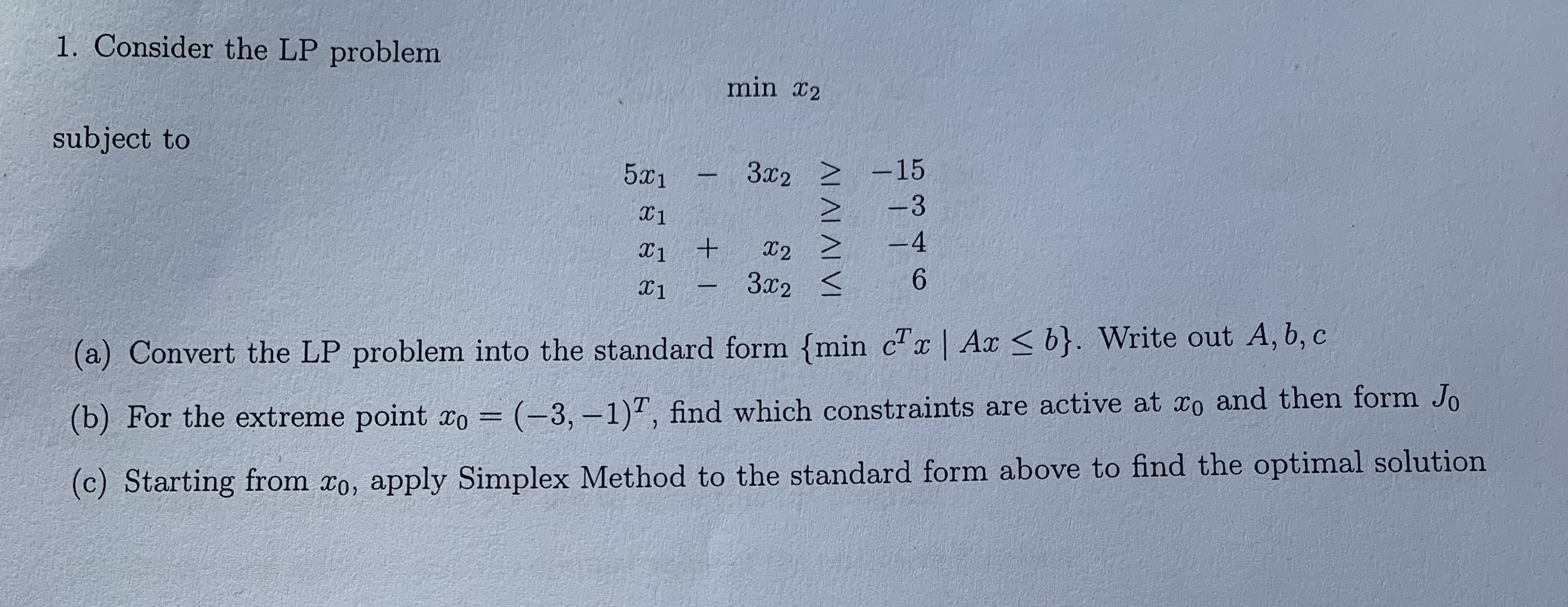 Solved 1. Consider the LP problem subject to minx2 | Chegg.com