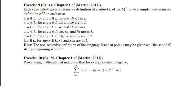 Solved Exercise 9 (Ex. 44, Chapter 1 of [Martin; 2011]). | Chegg.com