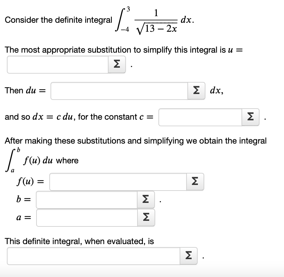 Solved Consider the definite integral Then du = The most | Chegg.com