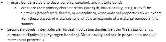 Solved Primary bonds: Be able to describe ionic, covalent, | Chegg.com