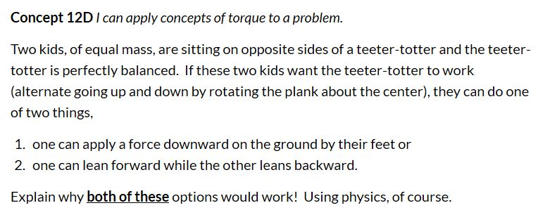 Solved Concept 12D I can apply concepts of torque to a | Chegg.com