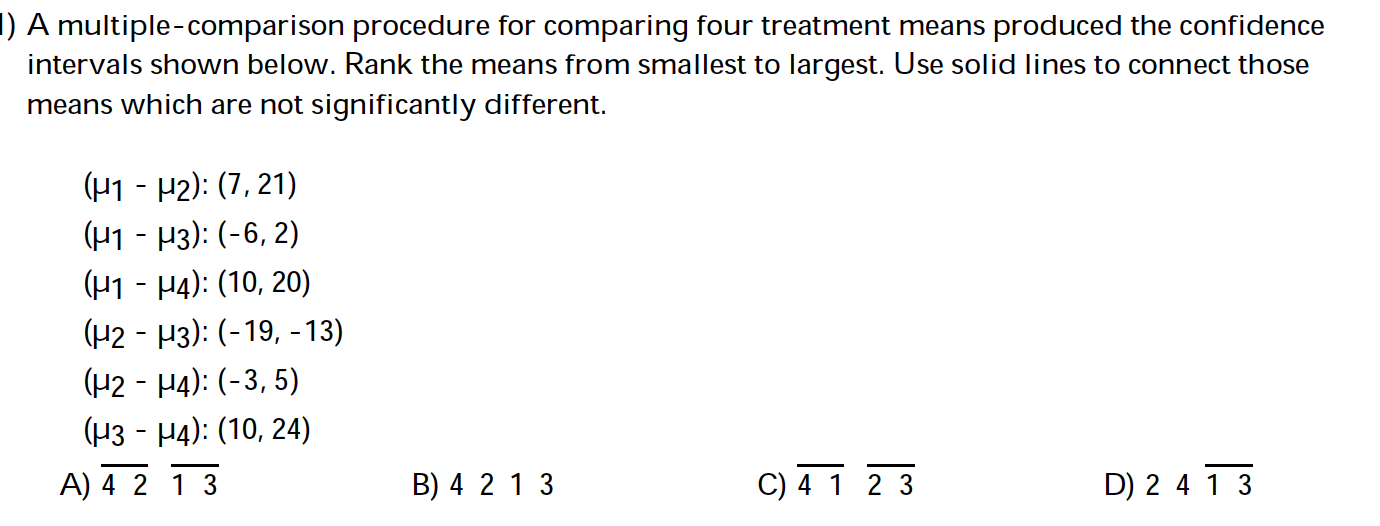 Solved I) A multiple-comparison procedure for comparing four | Chegg.com