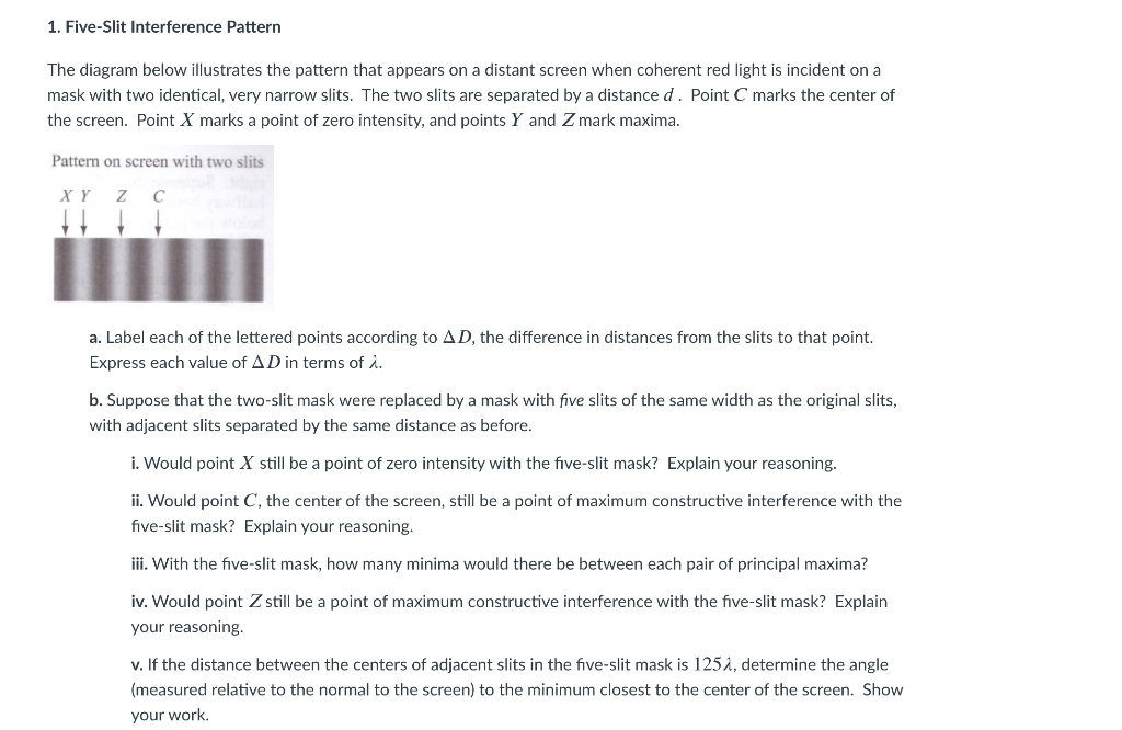 Solved 1. Five-Slit Interference Pattern The diagram below | Chegg.com