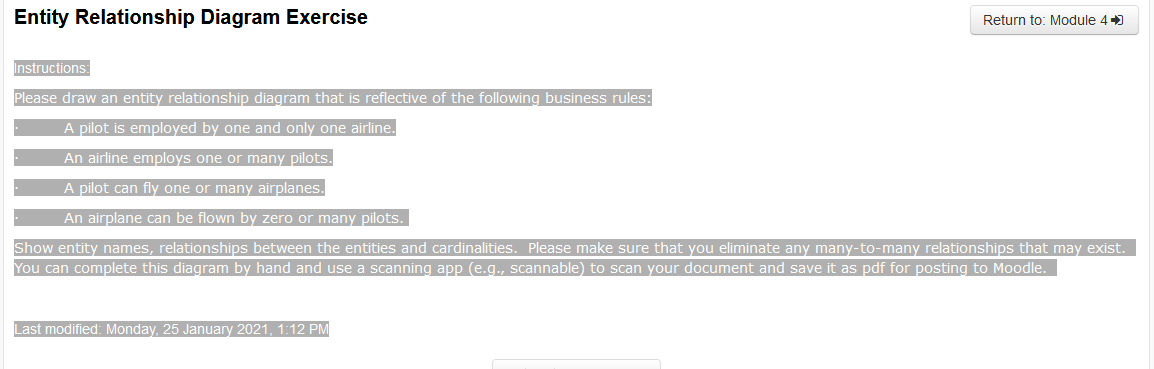 Solved Entity Relationship Diagram Exercise Return to: | Chegg.com
