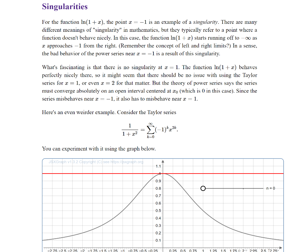 Solved Singularities For the function ln(1 + x), the point x | Chegg.com