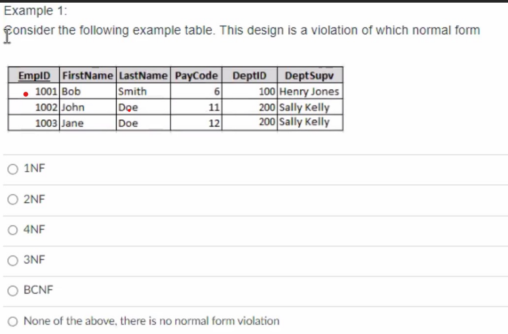Solved Primary Key: Consider the following example table. | Chegg.com