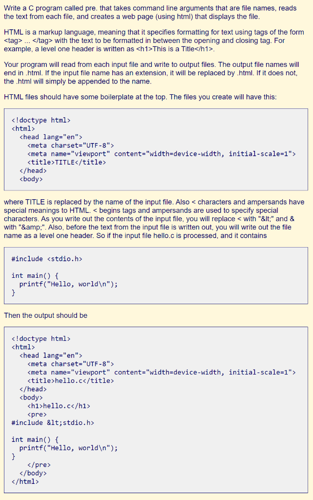 Solved Write a C program called pre. that takes command line | Chegg.com