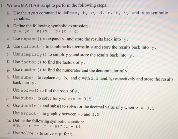 Solved Write a MATLAB script to perform the following steps: | Chegg.com