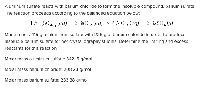 Solved Aluminum sulfate reacts with barium chloride to form | Chegg.com