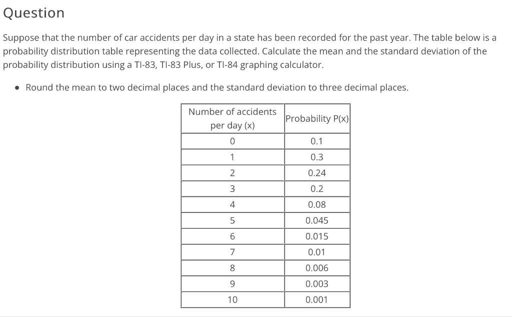 Solved Question Suppose that the number of car accidents per | Chegg.com