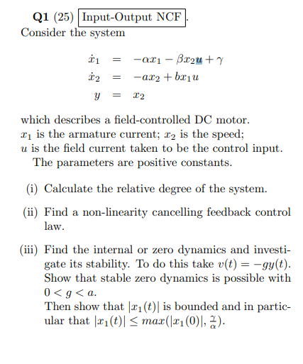 Solved Q1 (25) ﻿Input-Output NCF.Consider the | Chegg.com