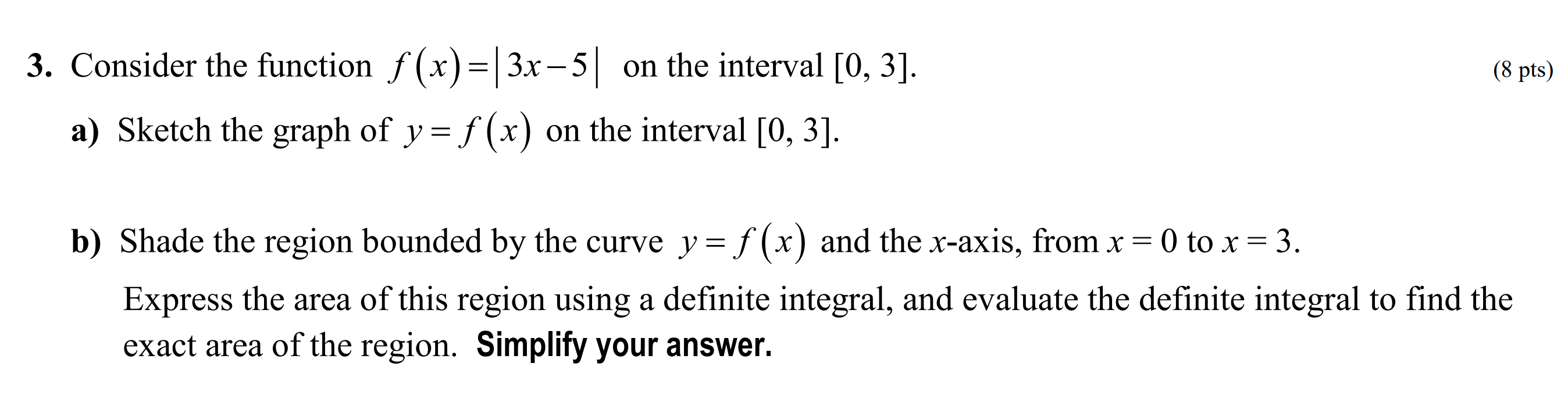 Solved Consider the function f(x)=∣3x−5∣ on the interval | Chegg.com