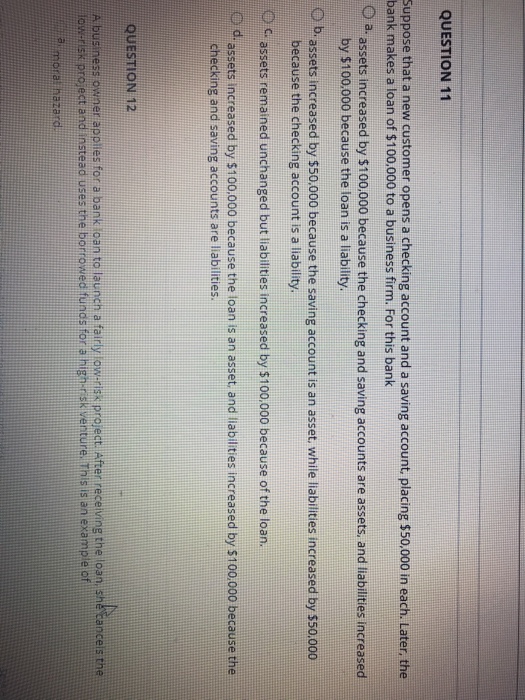 Solved QUESTION 11 Suppose that a new customer opens a | Chegg.com