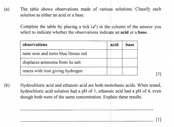 Solved (a) The table shows observations made of various | Chegg.com