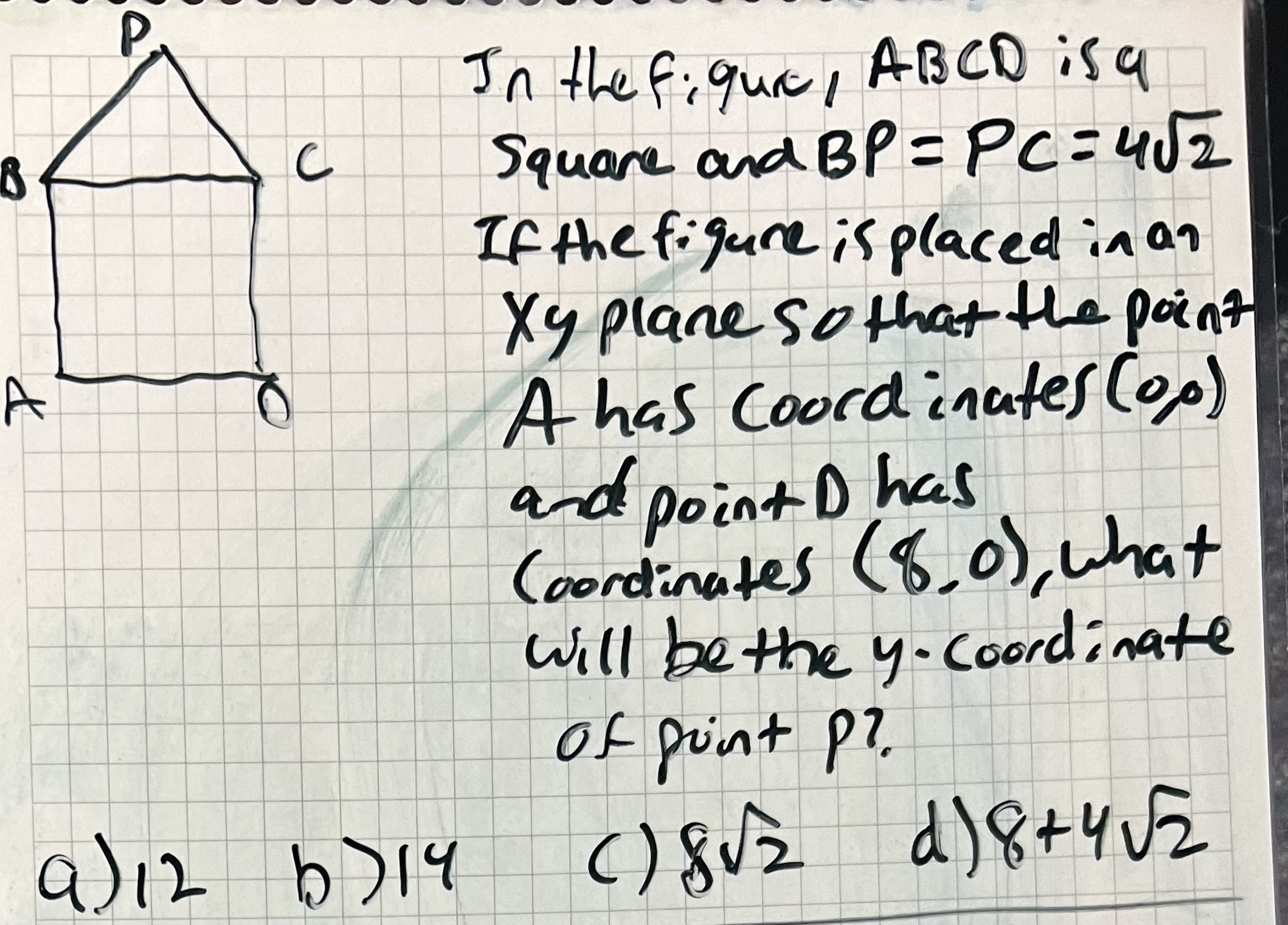 Solved In the figure, ABCD is asquare and BP=PC=422If the | Chegg.com