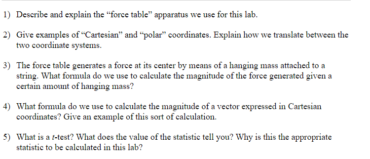 Solved 1) Describe and explain the "force table" apparatus | Chegg.com