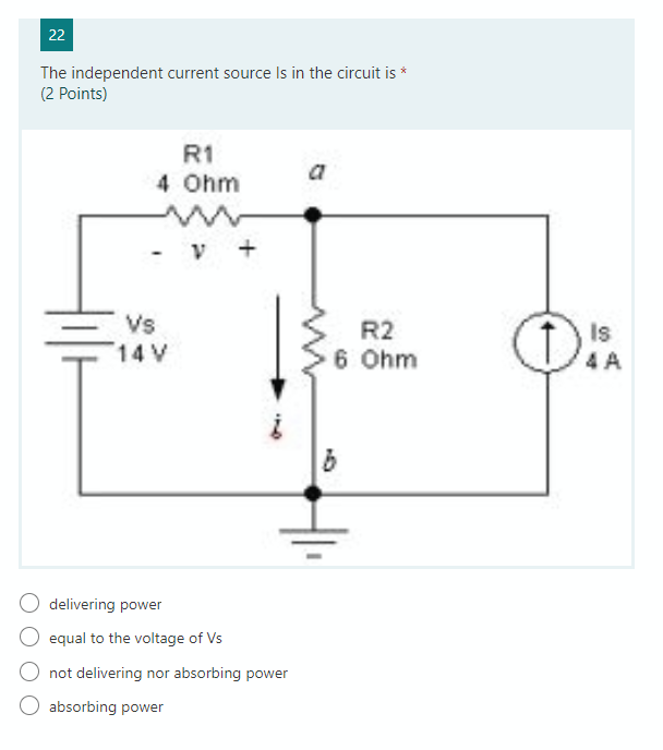 Solved 22 The independent current source is in the circuit | Chegg.com