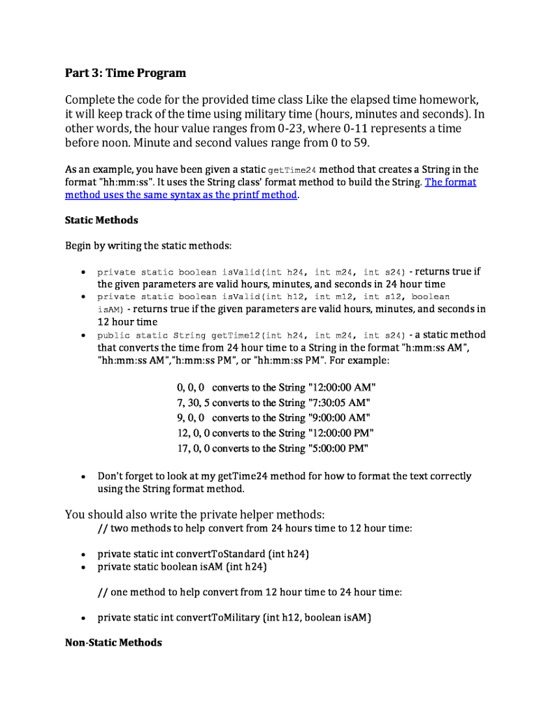 Part 3: Time Program Complete the code for the | Chegg.com