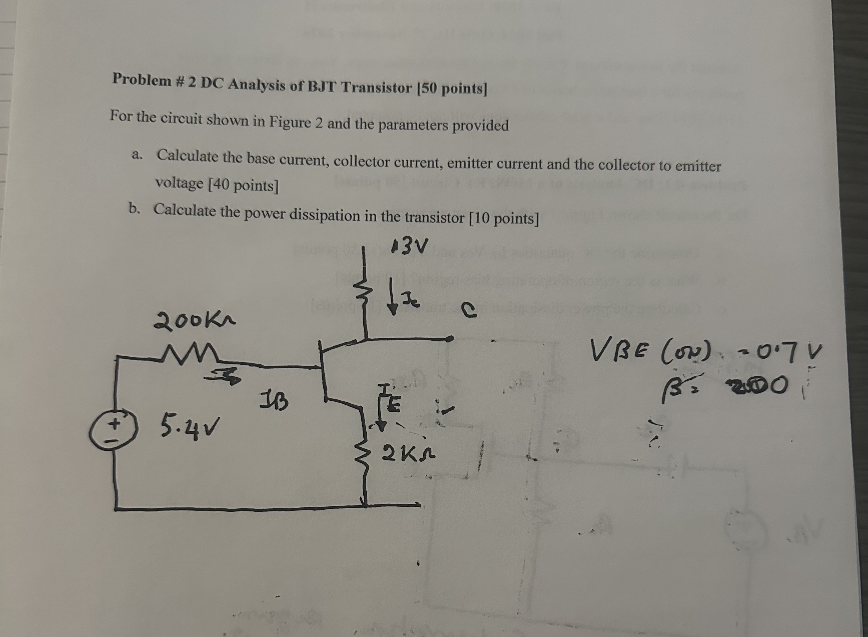 Solved Problem \# 2 ﻿DC Analysis of BJT Transistor [50 | Chegg.com