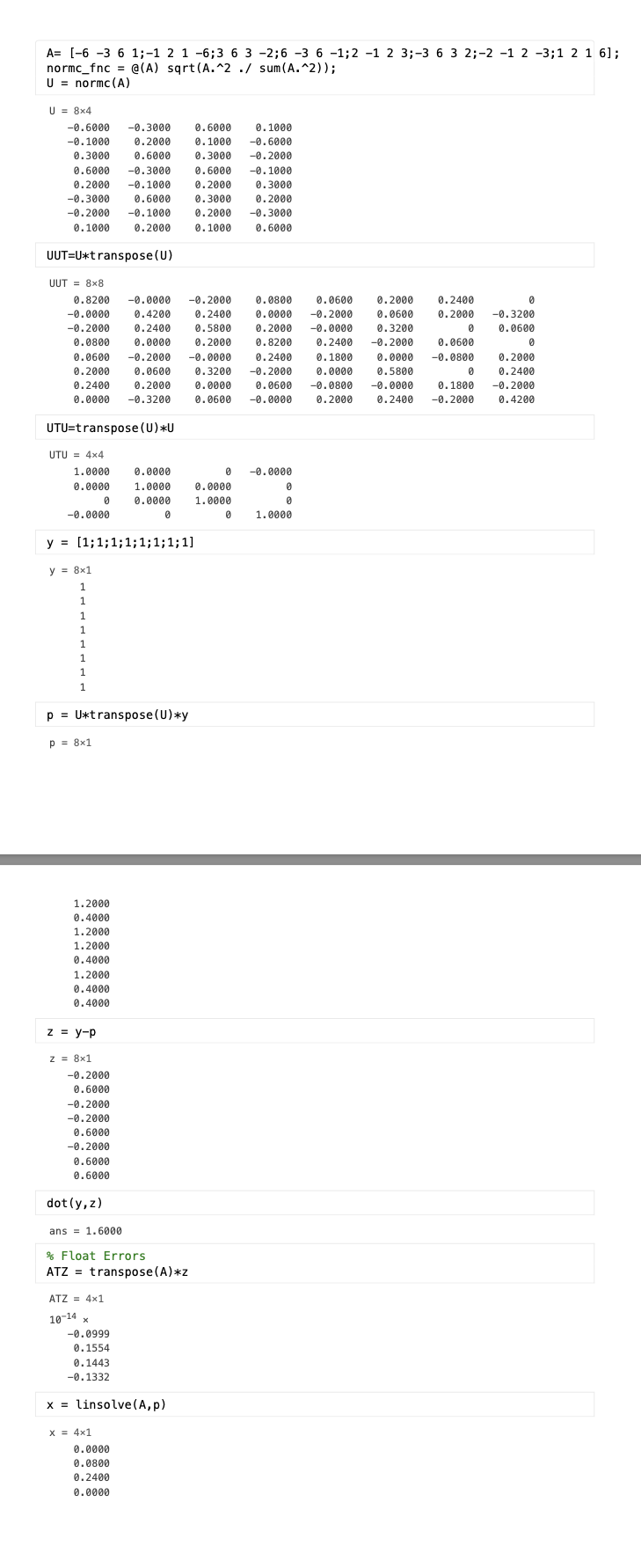 Solved 1. Define a matrix, A, to be the 8x4 matrix A given | Chegg.com