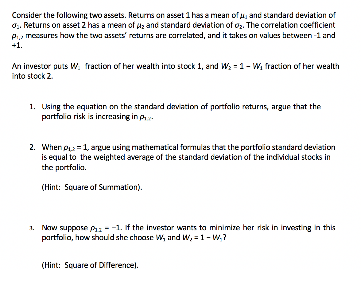 Solved Consider the following two assets. Returns on asset 1 | Chegg.com