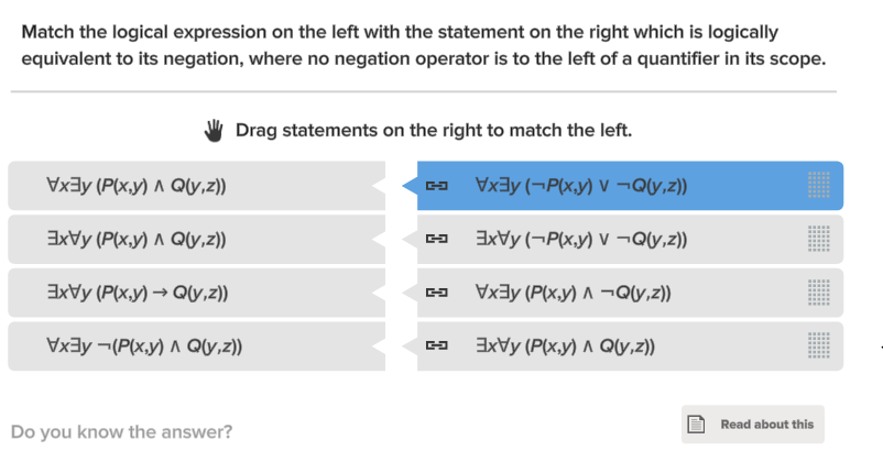 Solved Match the logical expression on the left with the | Chegg.com