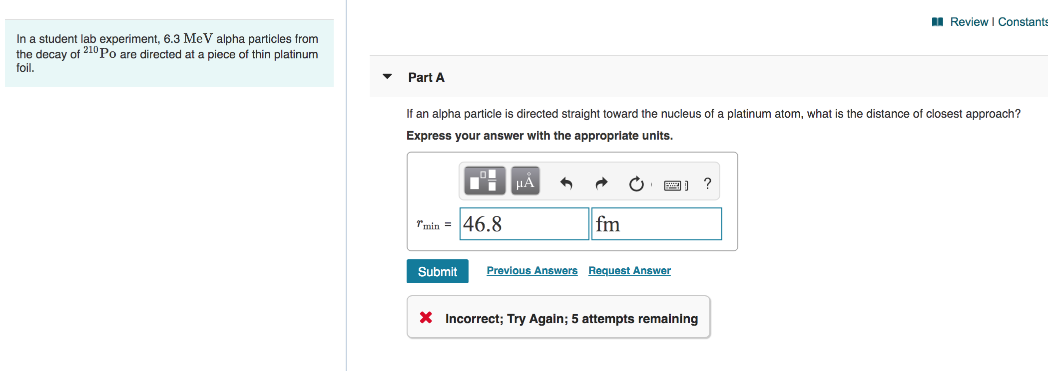 Solved II Review | Constants In a student lab experiment, | Chegg.com